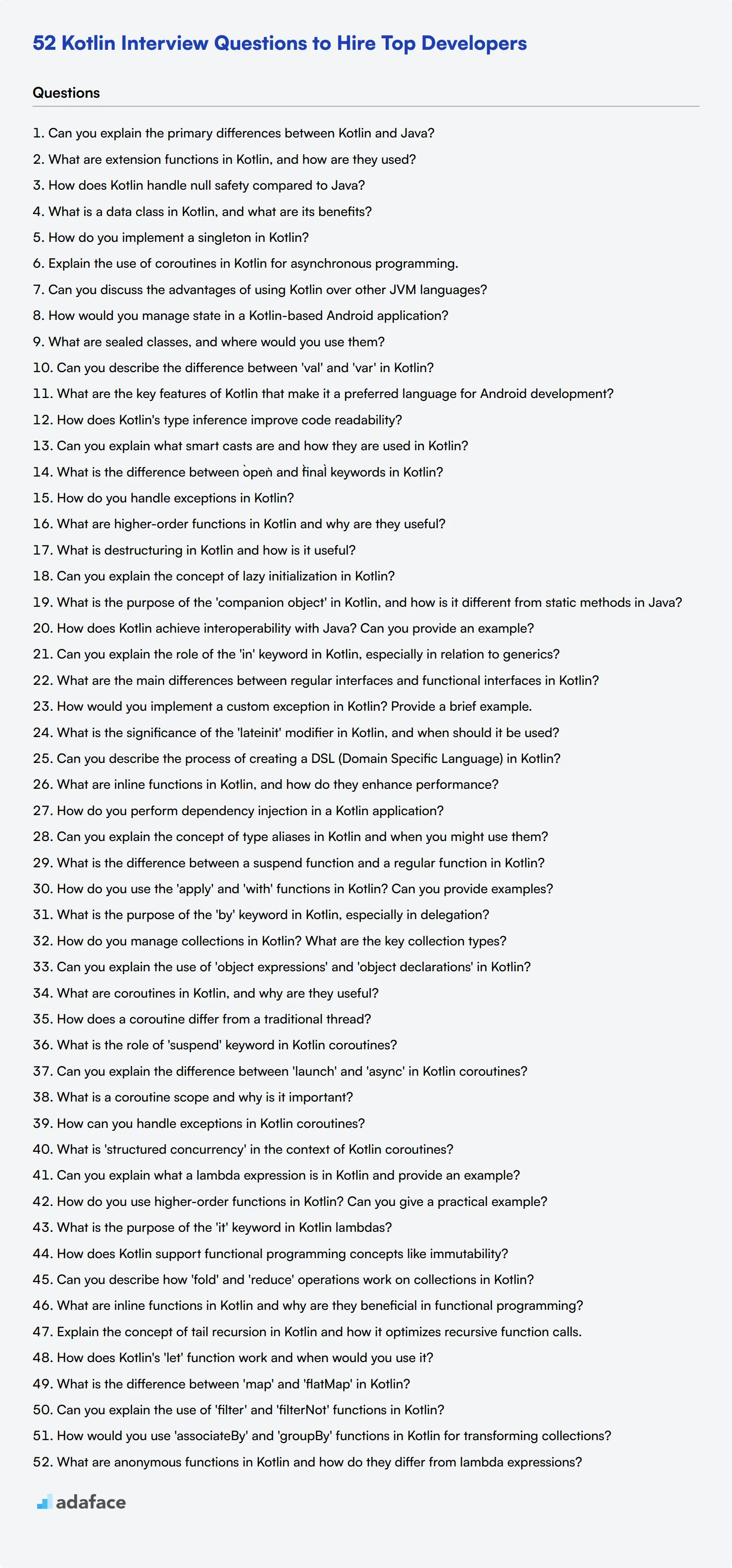 52 Kotlin Interview Questions – Adaface