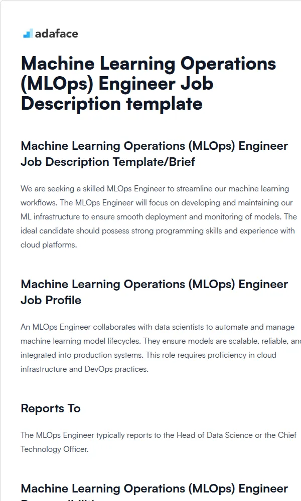 Machine Learning Operations (MLOps) Engineer Job Description Template ...